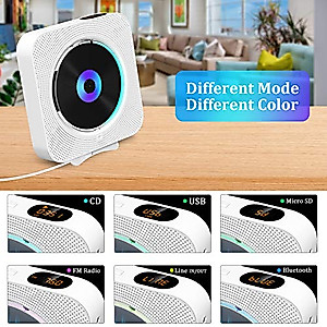 Qoosea Portable CD Player with Bluetooth Wall Mountable CD Music Player Home Audio Boombox with Remote Control FM Radio Built-in HiFi Speakers MP3 Headphone Jack AUX Input Output