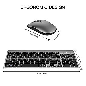 Wireless Keyboard and Mouse Combo, cimetech Compact Full Size Wireless Computer Keyboard and Mouse Set 2.4G Ultra-Thin Sleek Design for Windows, Computer, Desktop, PC, Notebook, Laptop - Grey