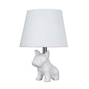 Catalina Lighting Whimsical Ceramic French Bulldog Table Lamp, 15.5", White