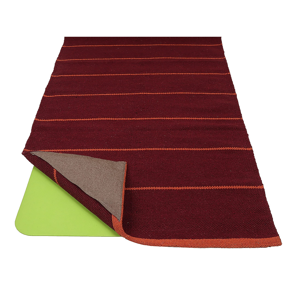 KD Yoga Rug Blanket Convert Plastic Yoga Mat to Eco Friendly 100% Cotton Reipping with Corner Pocket (Red-Orange)