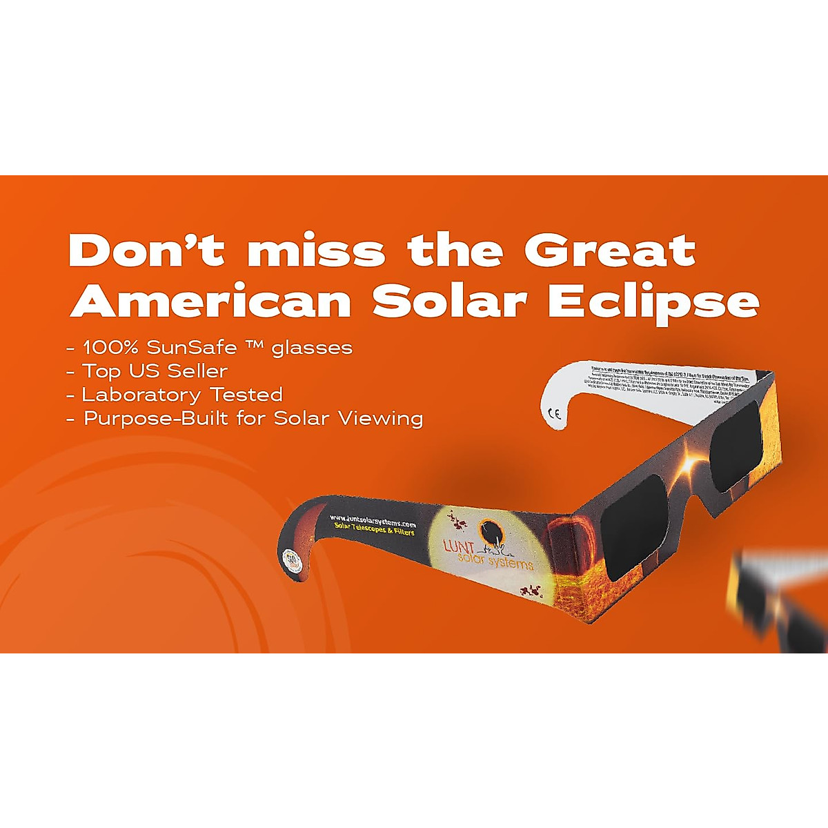 Lunt Solar Systems 50-Pack Premium Solar Eclipse Glasses ISO Certified Eclipse Glasses 2024 for Direct Sun Viewing -Approved 2024 Solar Eclipse Glasses