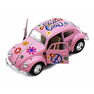 KiNSMART 1967 Volkswagen Classical Beetle w/Peace Love Decals, Set of 4 5375DF - 1/32 Scale Diecast Model Toy Cars