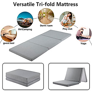 Planet Sleepings Twin Mattress 3 Inch Tri-fold Gel Foam Mattress, Adjustable Softness Relief Back Pain Breathable and Washable Cover, CertiPUR-US