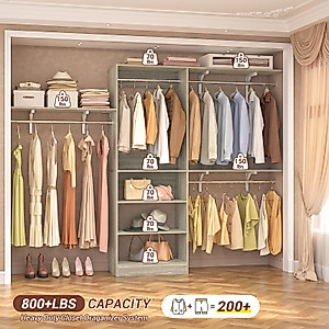 Armocity 96'' Closet System, 8FT Walk In Closet Organizer with 3 Shelving Towers, Heavy Duty Bedroom Wardrobe with 5 Shelves, Wall Mounted Clothes Rack (Can Be Cut To Fit), 96"L x16"W x75"H, White Oak