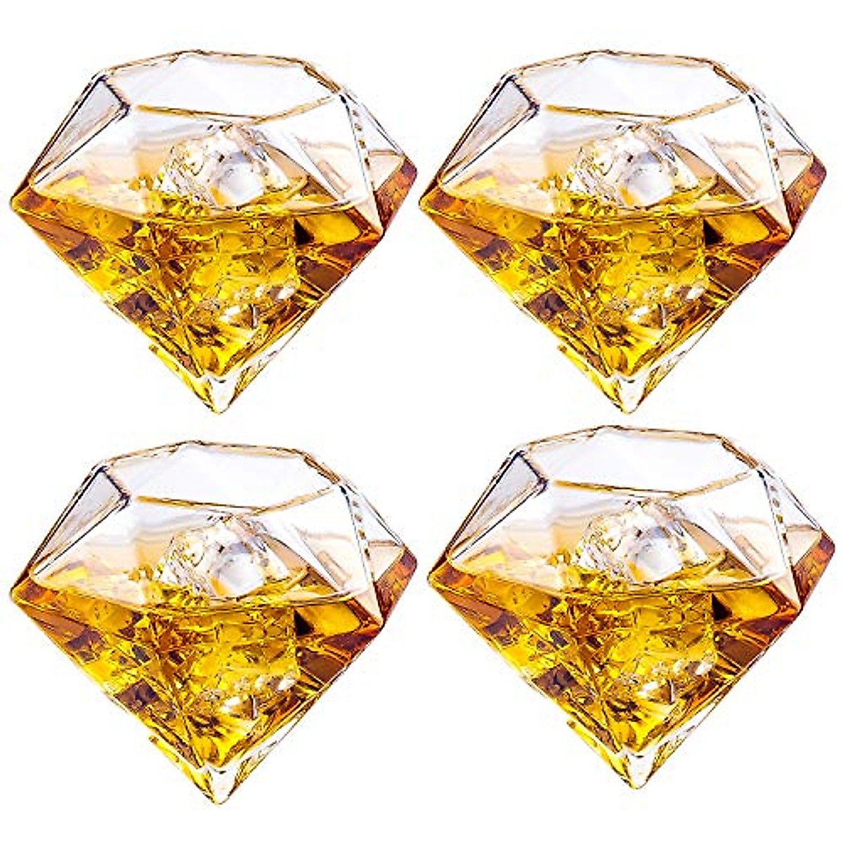 Set of 4 Diamond Whiskey & Wine Glasses 10oz - Wine, Whiskey, Water, Diamond Shaped, Diamonds Collection Sparkle Patented Wine Savant - Stands Alone, Or on Stand