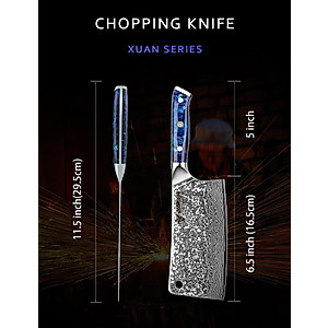 SANMUZUO Chopping Knife - 7 inch Cleaver Knife- Xuan Series - VG10 Damascus Steel Kitchen Knife - Resin Handle (Sapphire Blue)