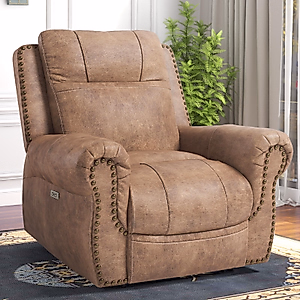 INZOY Electric Power Recliner with Breathable Leather, Classic Electric Reclining Recliner Chair with USB Port, Upholstered Single Sofa Recliner for Living Room Bedroom Home Theater, Brown