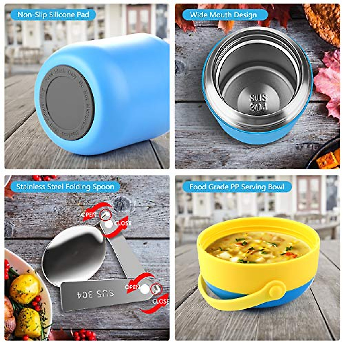 Jelife Thermos for Hot Food Container - 16oz Lunch Soup Thermos Insulated Food Jar, Bento Lunch Box Stainless Steel Food Funtainer with Spoon for Back to School Camping Vacuum Leak-Proof, Blue