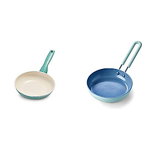 GreenPan Rio Healthy Ceramic Nonstick 7" Frying Pan Skillet, Dishwasher Safe, Turquoise & Mini Healthy Ceramic Nonstick, 5" Round Egg Pan, PFAS-Free, Dishwasher Safe, Stay Cool Handle, Mint Green