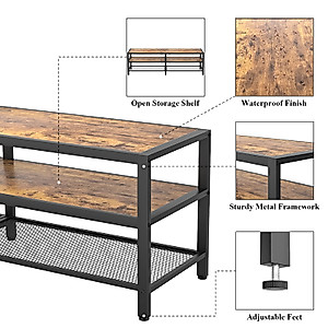Unikito TV Stand for 75 80 inch TV, Two-color Industrial Entertainment Center TV Console, Long 70" TV Table with 3 Tiers Open Storage Shelves for Living Room Bedroom, Rustic Brown and Gray Oak