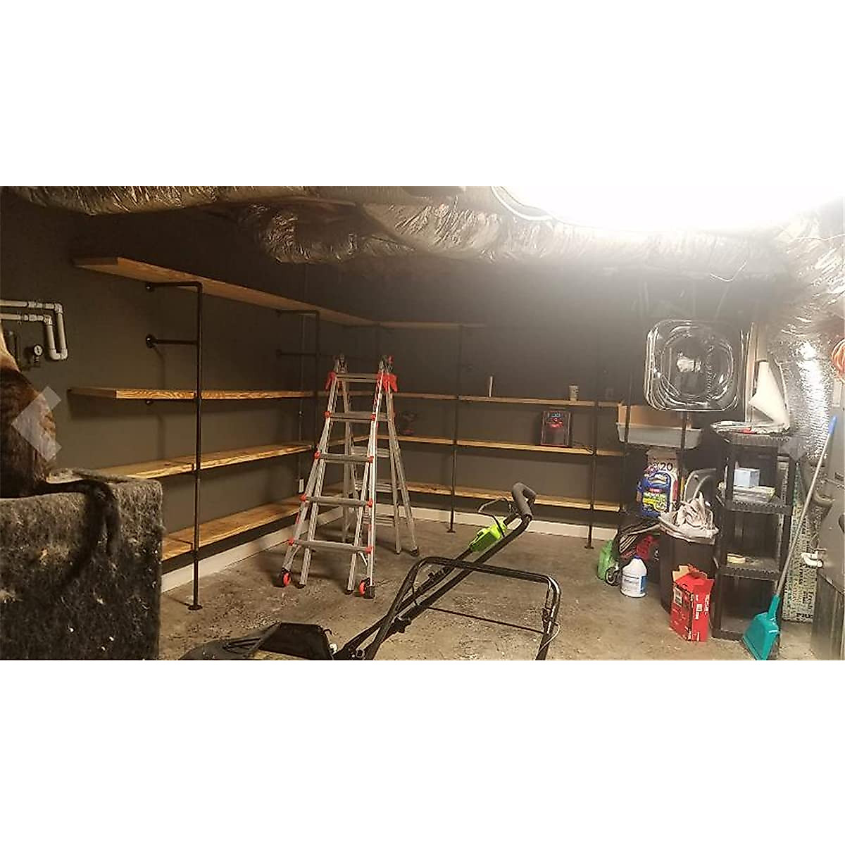 5 tier Industrial Wall Mount Iron Pipe Shelf Shelving Bracket Vintage Retro Ceiling Hung shelf DIY Open Bookshelf Storage for office Room Kitchen (2PcsX5Tier,70" Tall,12"deep,Hardware Only)