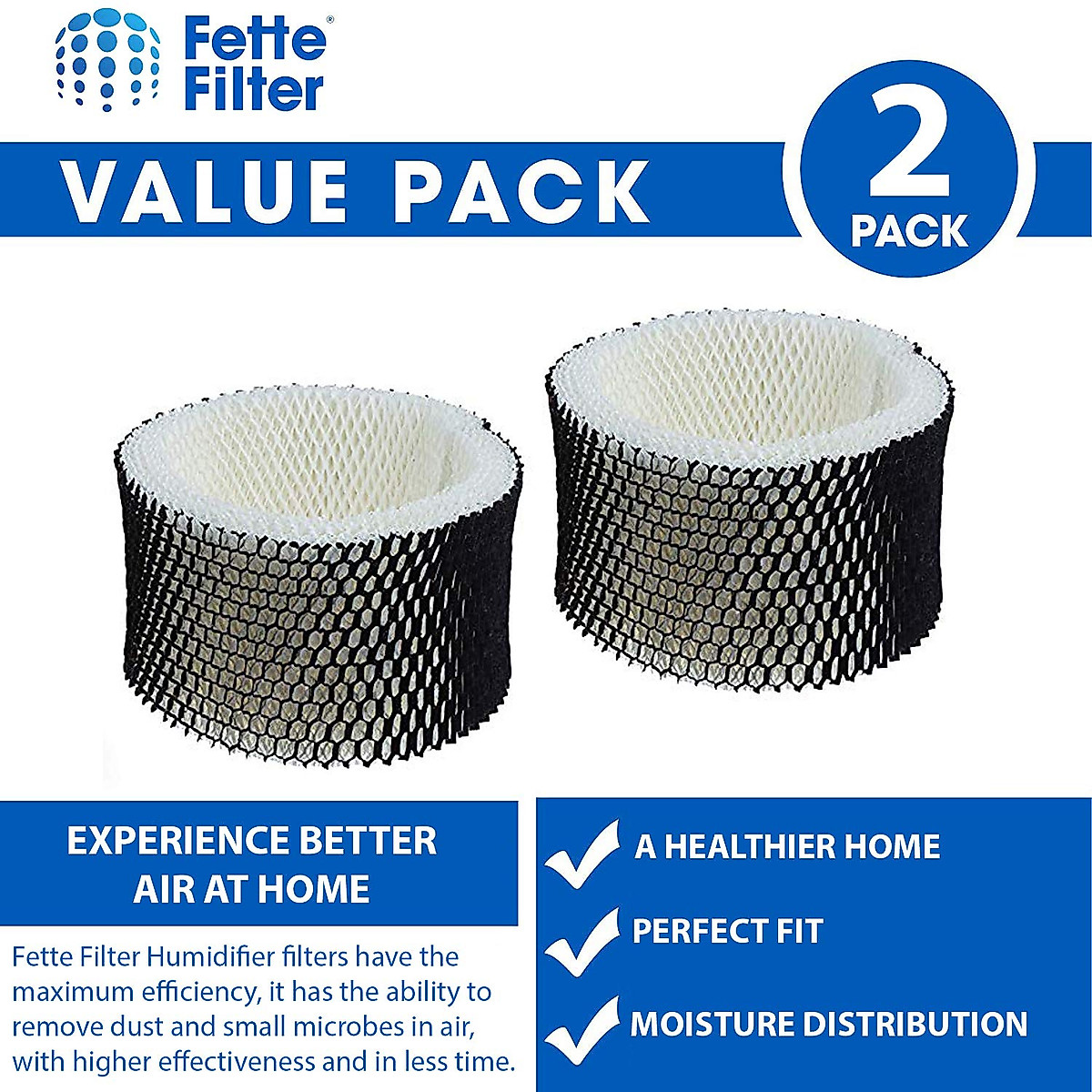 Fette Filter -2 Humidifier Filters Compatible with Holmes & Sunbeam Humidifier Filter A, HWF62 HWF62CS HWF62D (Pack of 2)