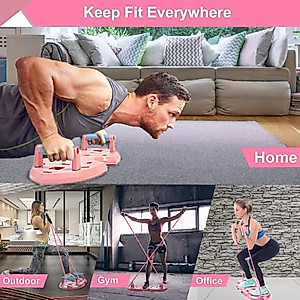 LALAHIGH Home Gym Equipment, Upgraded Push Up Board, 32 in 1 Home Workout Set with Foldable Push Up Bar, Resistance Bands, Core Sliders for Body Toning & Strength Training - Premium Pink Edition