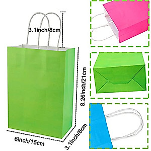 Sulawskys Kraft Paper Party Favor Gift Bags 24PCS 8 Colors Rainbow Kraft Goodie Bags Bulk with Handles for Kids DIY Birthday Party Small Gift Wedding