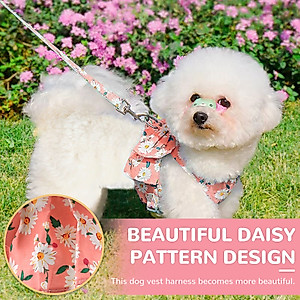 BAEJMJK Dog Harness and Leash Set with Bow Knot No Pull Pet Daisy Floral Harness with D-Ring Soft Mesh Dog Harness Vest Set Escape Proof Princess Puppy Harness for Small Girl Dogs Cats（Pink M）