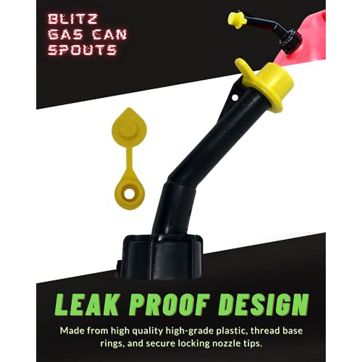 Super Spouts Gas Can Spout Replacement for Blitz Old Style Nozzles with Caps and Vents. 3 Pack