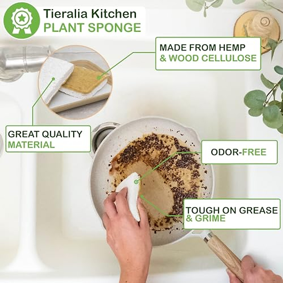 Tieralia 5-Piece Eco-Friendly Bamboo Dish Brush Set with Compostable Wood Pulp Sponges | Bamboo Kitchen Cleaning Set