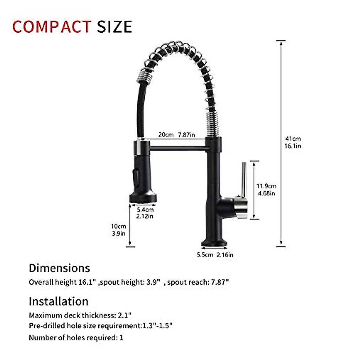 GIMILI Spring Kitchen Sink Faucet with Soap Dispenser Matte Black&Brushed Nickel