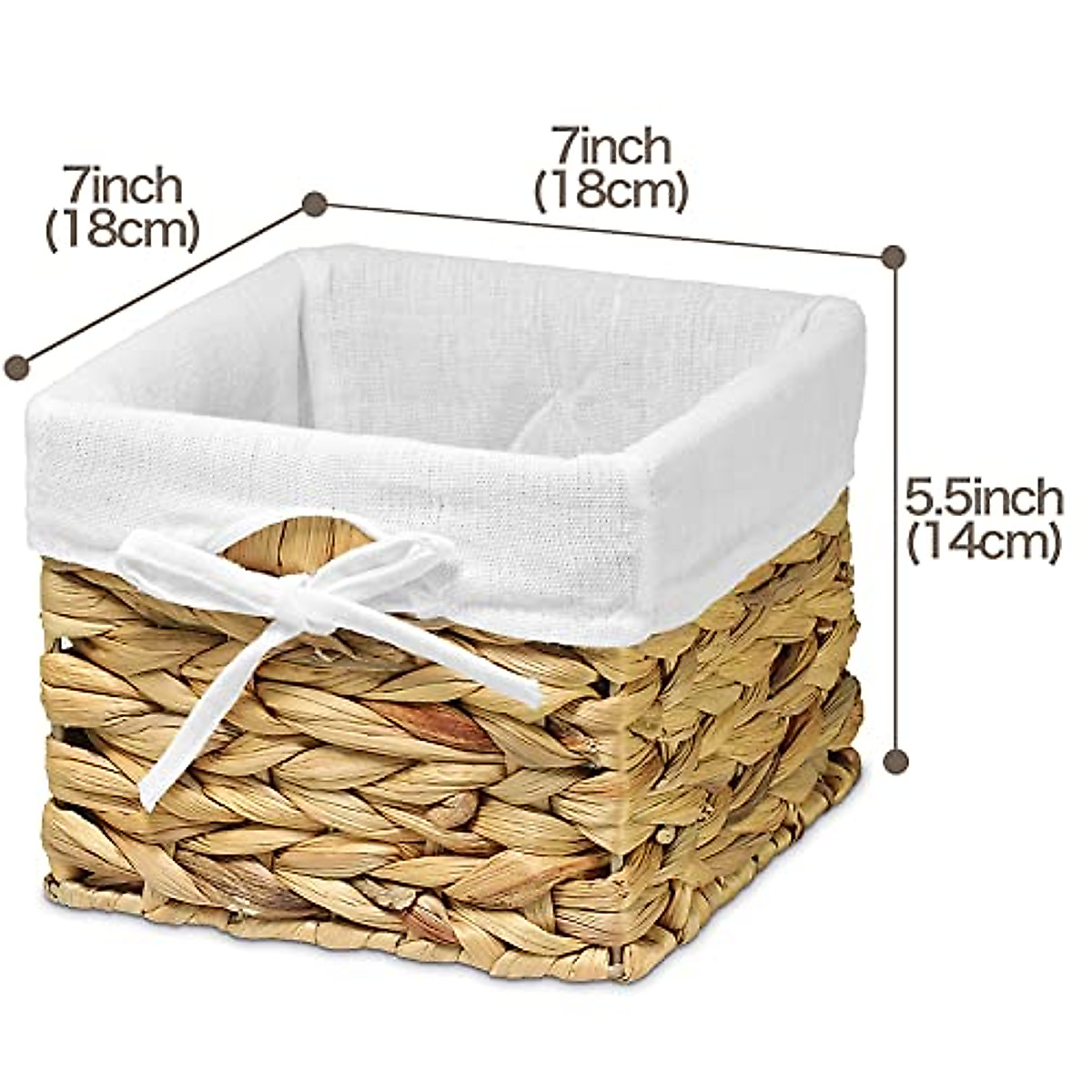 EZOWare Set of 4 Small Natural Woven Water Hyacinth Wicker Storage Nest Baskets Organizer Container Bin with Liner for Organizing Kids Baby Cloth, Room Decor, Toy, Gift Basket Empty - Brown (7x7x5.5")