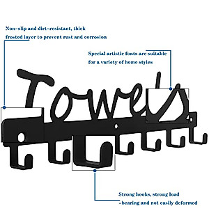 Towel Rack 7 Towel Hooks, Black Towel Holder and Accessories for Wall Mount Bath Organization - The Prefect Addition to Rustic Farmhouse, Restroom, Living Room Decor Robe Hooks