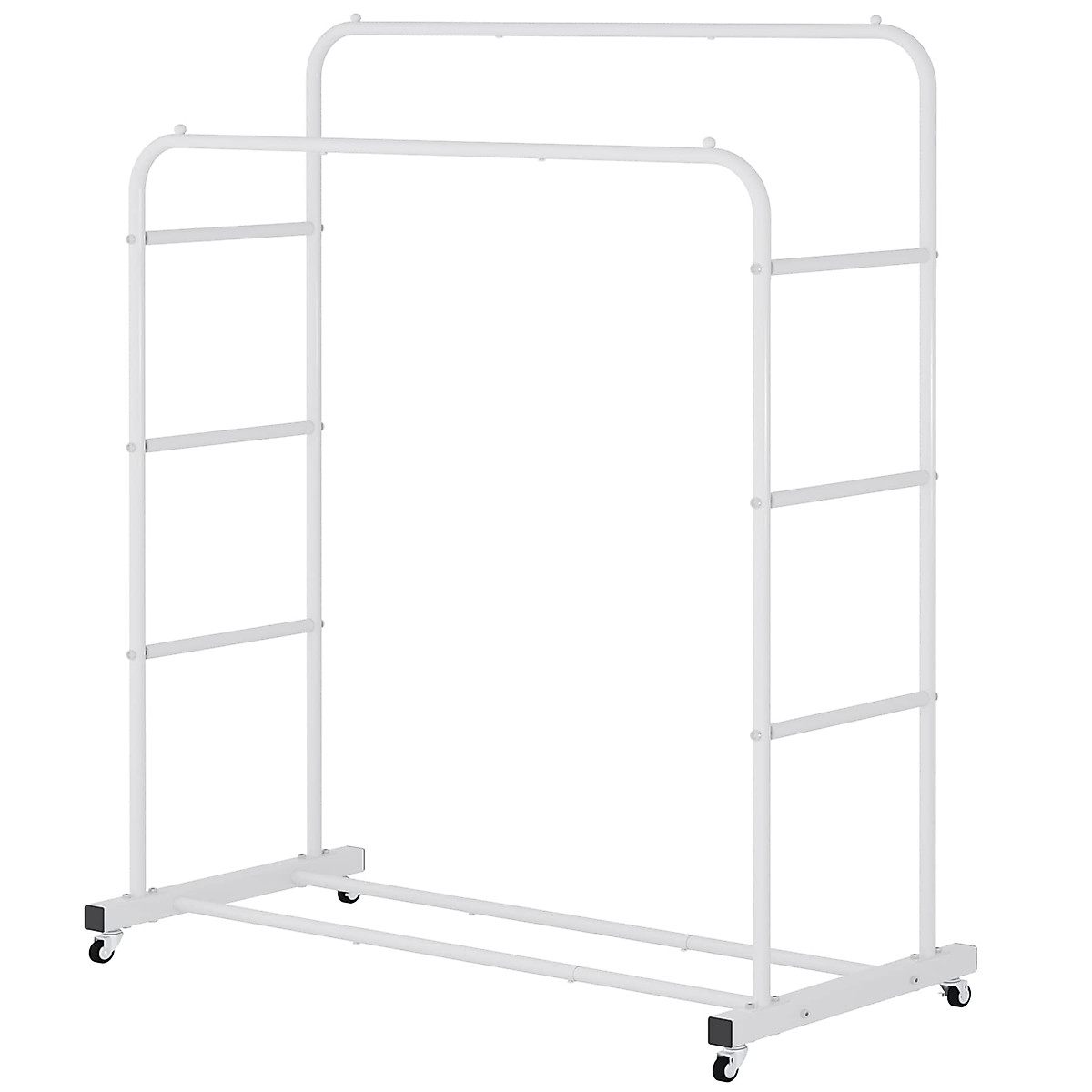 Laiensia Double Rods Clothing Rack with Wheels, Garment Rack for Hanging Clothes, Multi-functional Bedroom Clothes Rack, White