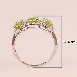 MOONEYE Trio Stone Ring! 7X5MM Oval Green Peridot Gemstone 925 Sterling Silver Bridal Wedding Ring (Silver, 9)
