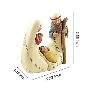 Miniature Holy Family Nativity Figurine - Hand Painted Joseph Mary Religious Figurine with Baby Jesus for Christmas Indoor Tabletop Nativity Scene Decoration, 2.56‘H