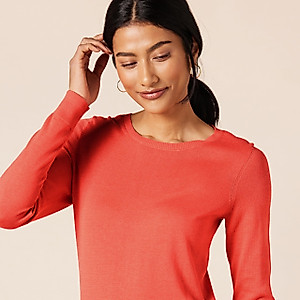Amazon Essentials Women's Long-Sleeve Lightweight Crewneck Sweater (Available in Plus Size), Coral Pink, Large