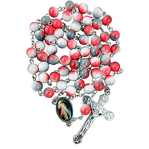 Religious Gifts Marble Tone Prayer Bead Rosary with Divine Mercy Icon Centerpiece, 20 Inch