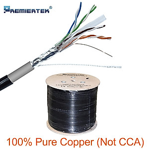 Outdoor Shielded FUTP 1000Ft Double Jacket Cat6 23AWG 100% Pure Copper 4-Pairs Premium Network LAN Cable Direct Burial UV Rated Waterproof 550MHz, PoE++ (4PPoE)