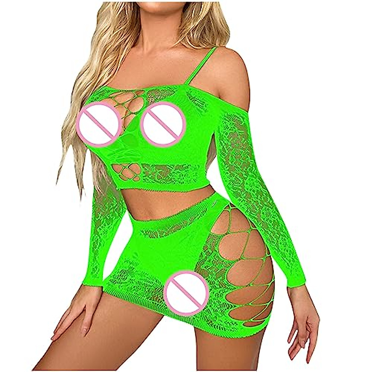 My Orders Lingerie for Women Stripper Outfit for Sex Naughty Sexy Lace Hollow Fishnet Teddy Babydoll 2 Piece Plus Size Exotic Bodysuit Green