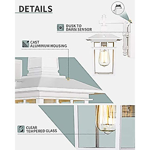 Beionxii White Exterior Light Fixture 2PK, Dusk to Dawn Outdoor Lighting with Cast Aluminum Housing, Outdoor Front Porch Lights for House Coach Garage, DM9244W-TWH