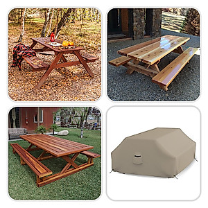 Covers & all Picnic Table Cover, 12 Oz Waterproof UV & Weather Resistant Protector, Outdoor Patio Table Bench Outside Furniture Cover with Air Vents & Drawstrings (72”L x 57”W x 30”H, Beige)