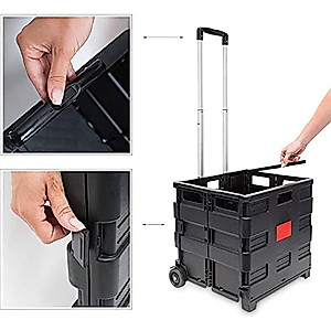 MUZIZY Utility carts Mobile Folding Cart 2 Wheels Climbing Retractable Hand Cart Collapsible Grocery Folding Utility Cart Trolley Handcart