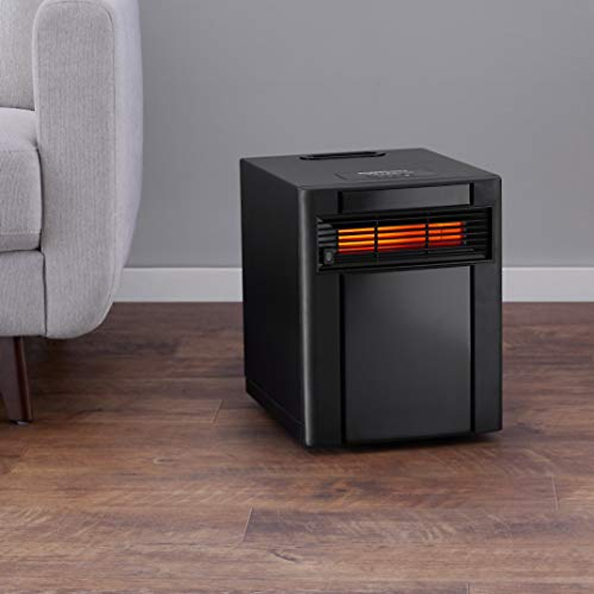 Amazon Basics Portable Space Heater, With Remote Control, Adjustable Thermostat, LED display, Energy-Saving ECO-Smart Setting, 1500W, Black, 11.4"D x 14.5"W x 14.7"H