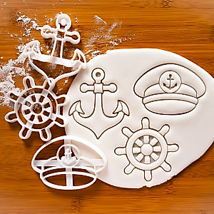Set of 3 Nautical cookie cutters (Designs: Anchor, Captain's Hat and Ship's Wheel), 3 pieces - Bakerlogy