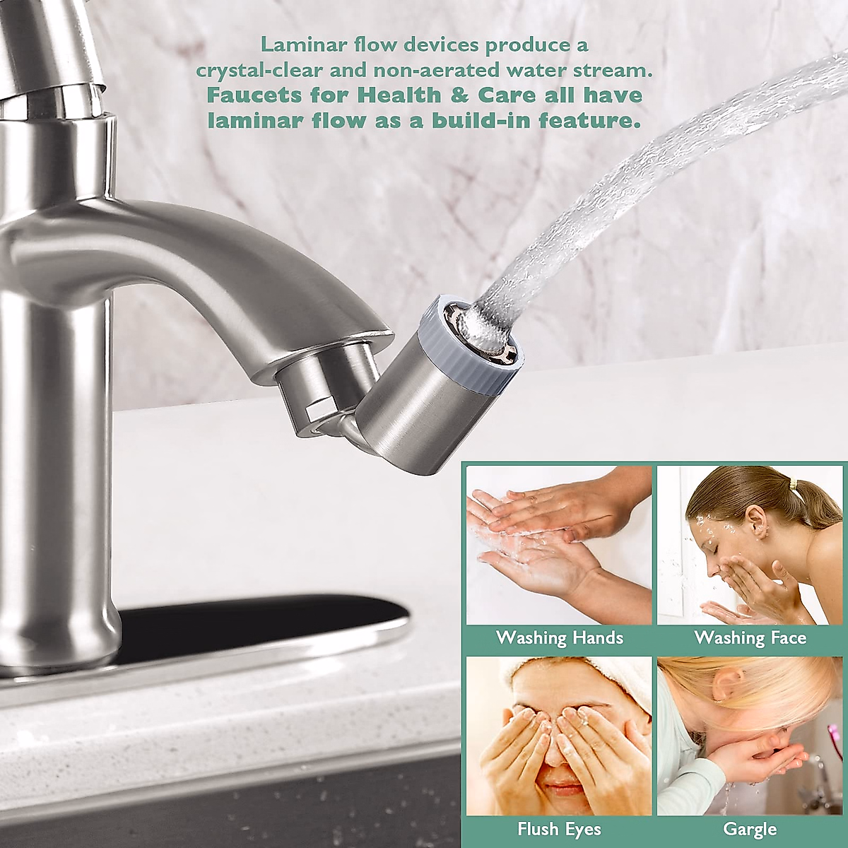 720° Faucet Aerator, 3-function Bathroom Faucet Aerator, Swivel Sink Aerator Head, Kitchen Sink Faucet Head,Faucet Sprayer Attachment 55/64-27UNS Female Thread, Faucet Nozzle Brushed Nickel