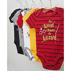 Harry Potter Baby Boys' Bodysuit Multi Pack (5 Pack Red/Black/Orange, 0-3 Months)