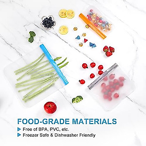 Lerine 6 Pack Reusable Gallon Freezer Bags Dishwasher Safe, BPA Free Reusable freezer bags 1 Gallon, Extra Thick Leakproof Reusable Silicone Storage Bags for Marinate Meats, Cereal, Veggies,Fruits