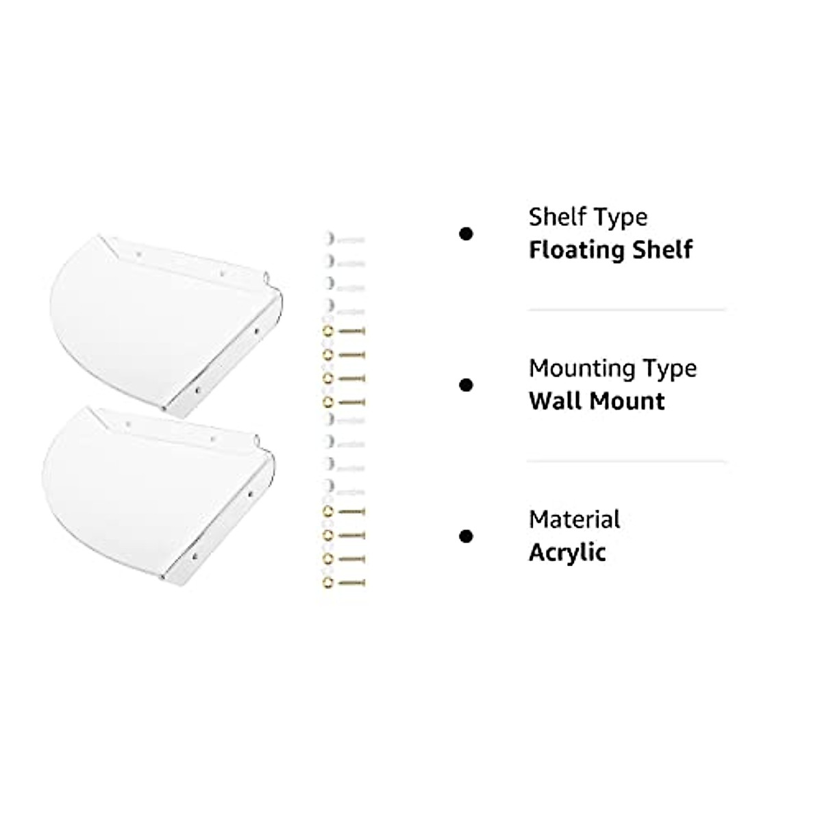 Cosmos 2 Pcs Acrylic Wall Mount Floating Corner Shelves Quarter Round Shower Shelf Hanging Corner Shelves Wall Storage Display Organizer for Bathroom Kitchen Bedroom Living Room (Transparent Clear)