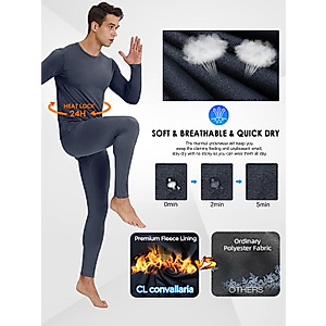 Thermal Underwear for Men, 2 Pack Long Johns Winter Long Underwear Sport Skiing Fleece Lined Base Layer Top and Bottom Set M