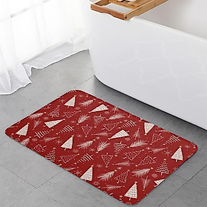 Libaoge Christmas Kitchen Mat Rug Set of 2 Xmas Tree Red Background Runner Rug Anti-Fatigue Comfort Memory Foam Standing Mat Non-Slip Floor Door Mat for Bathroom Bedroom 16x24n+16x47in