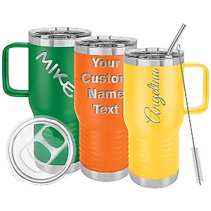 Polar Camel Personalized Tumblers with Slide Lid and Straw, Name Engraved Customized Cups, Stainless Steel Vacuum Insulated Travel Coffee Mugs - Women, Men Birthday Gift (Yellow, 20 oz)