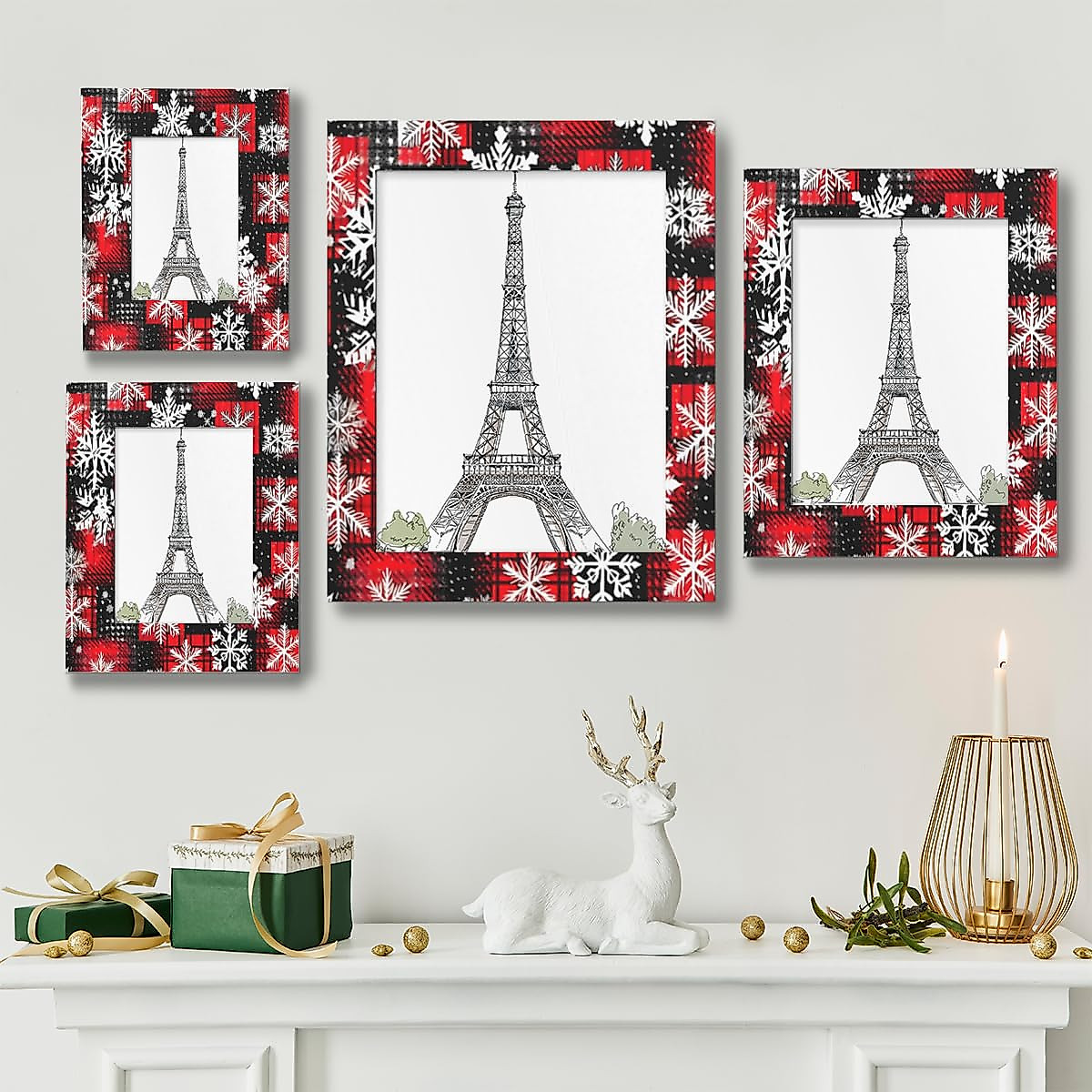 ADTASU 11x14 Picture Frame Wooden Snowflake Red Plaid Christmas Photo Frames for Wall Hanging Photo Frame,Tabletop Display Home Decorative