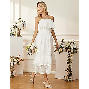 Cocktail Dresses for Women Wedding Guest Long Floral Textured Party Dresses Summer Holiday White L