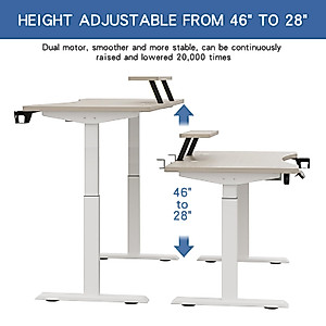 Jceet 63x30 Inches Dual Motor Electric Standing Desk with Drawer, Adjustable Height Sit Stand Up Desk with Storage Shelf, Home Office Desk Computer Workstation with Pale Pearwood Top/White Frame