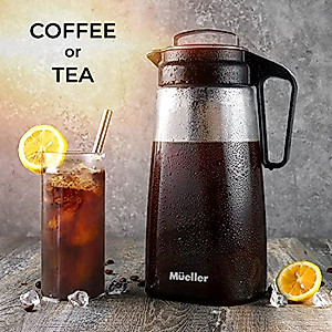 Mueller Cold Brew Coffee Maker, 2-Quart Heavy-Duty Tritan Pitcher, Iced Coffee Maker and Tea Brewer with Easy to Clean Reusable Mesh Filter