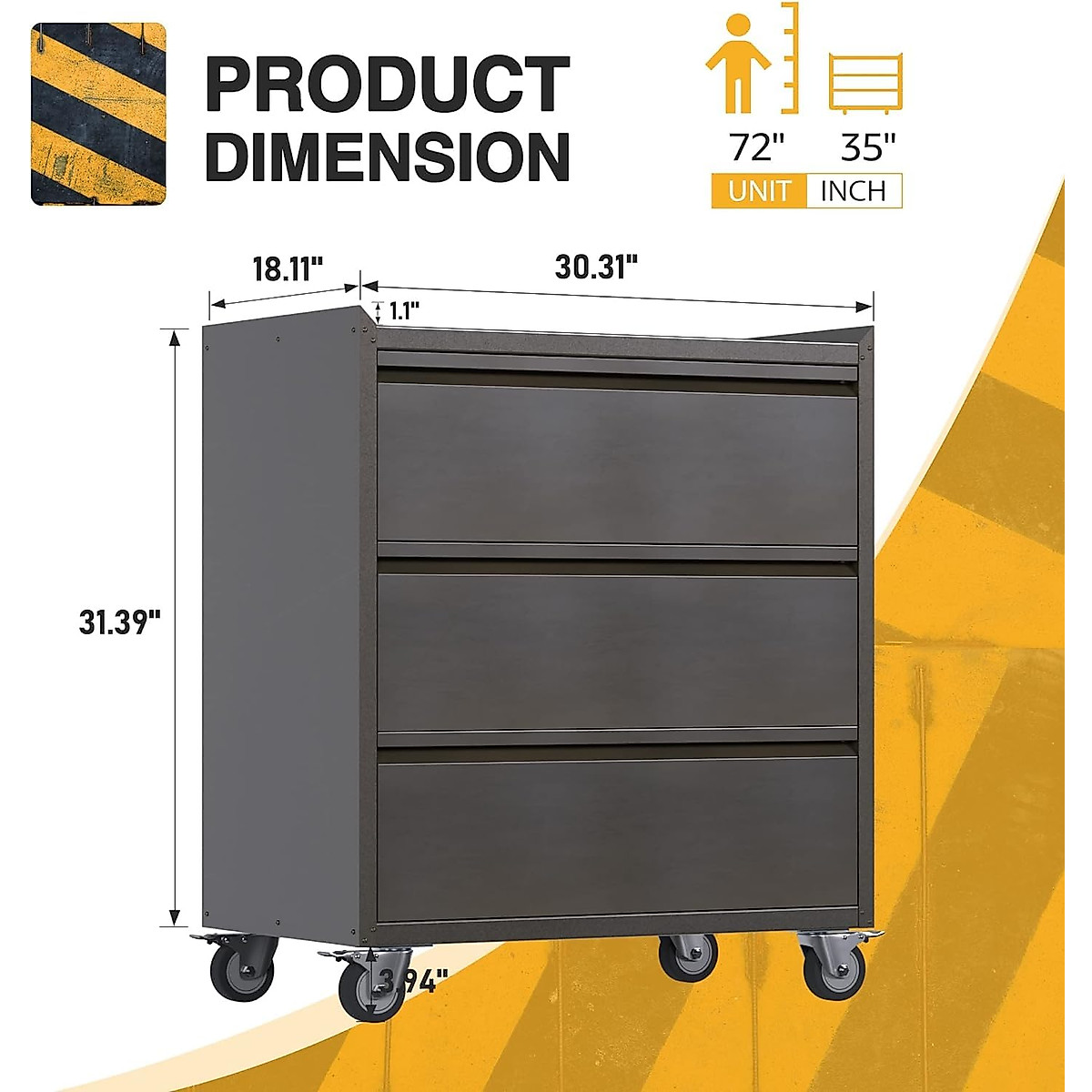 SUXXAN Metal Rolling Garage Cabinet with Three Drawers, Perfect for Garage, Home, Warehouse, Basement, Assembly Required (Three Layers Retro)