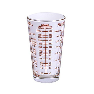 Kolder Mix N Measure Glass, Multi-Purpose Liquid and Dry Measuring Cup, 6 Units of Measurement, Heavy Glass, Red