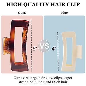 4 Pack Extra Large Hair Claw for Women, 5'' Strong Hold Bright Clamps for Thick and Long Hair, 90's Non-slip Square Jaw Clips for Curly Hair,